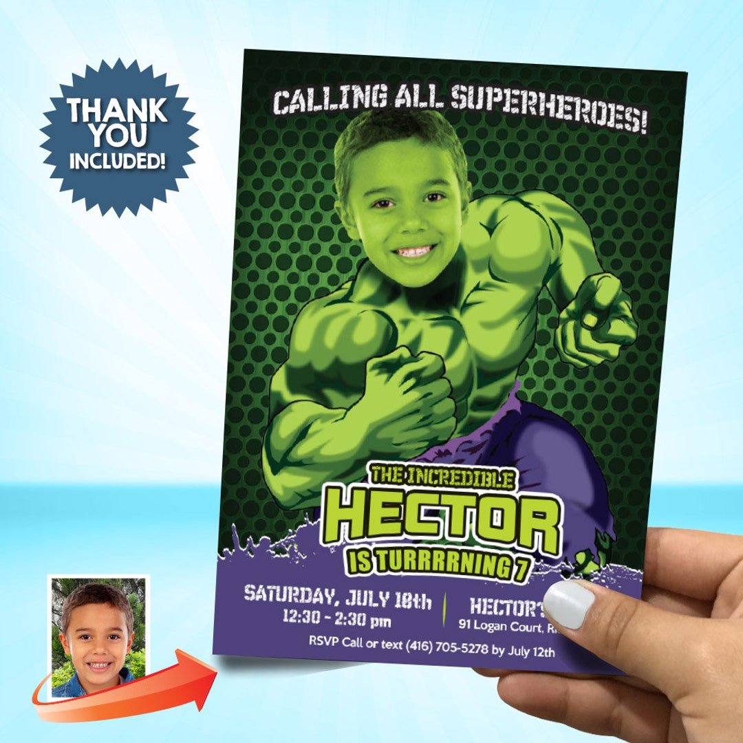 Hulk Birthday Invitation With Photo, Hulk Digital Invitation, Hulk ...