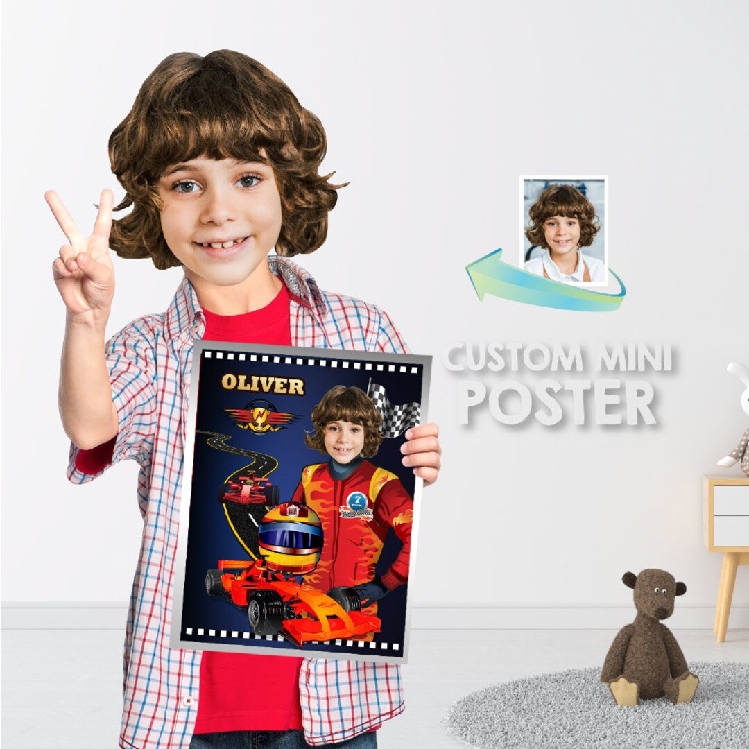 Custom Race Car Poster With Photo, Printable Race Car Gifts With Photo ...