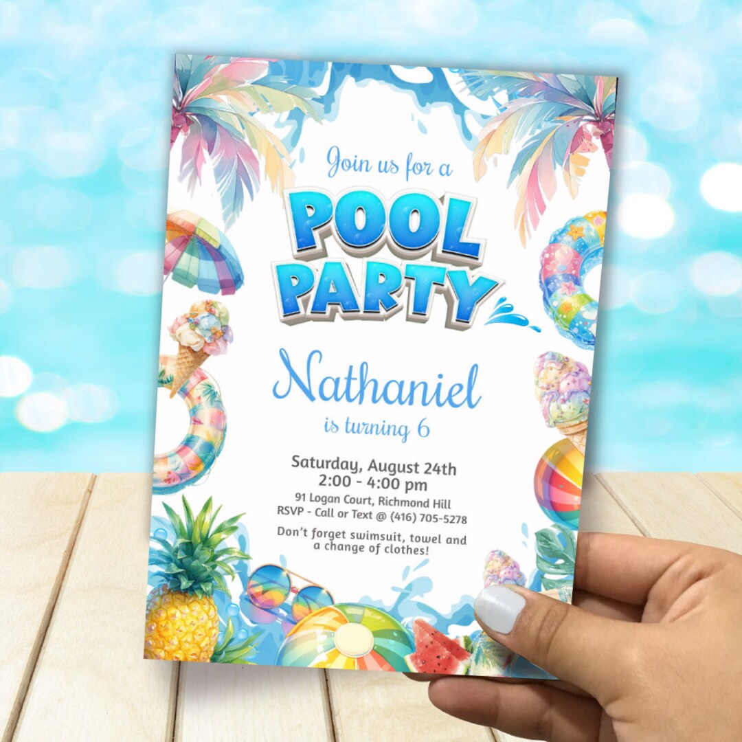DIY Pool Party Invitation Template, Pool Party Instant Download ...
