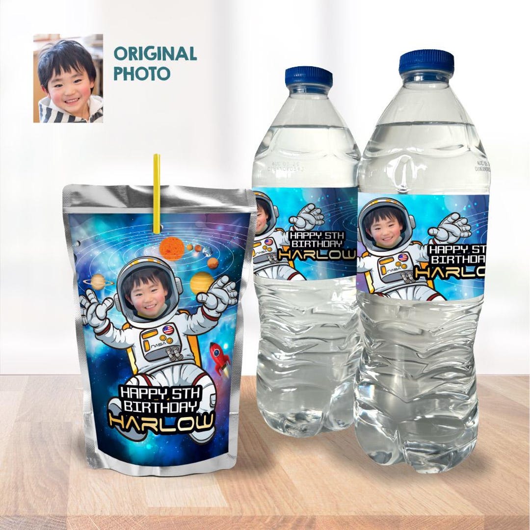 Personalized Astronaut Water Wrappers With Photo, Astronaut Water ...