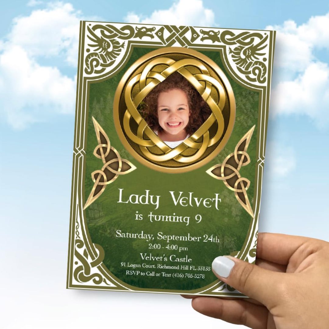 Girl Celtic Birthday Party Invitation With Photo, Girl Celtic Mythology ...