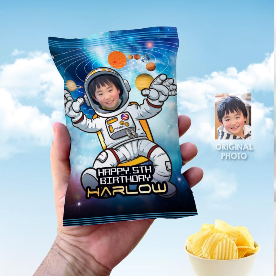 Custom Astronaut Chip Bag Wrapper, Outer Space Party Favor (digital ...