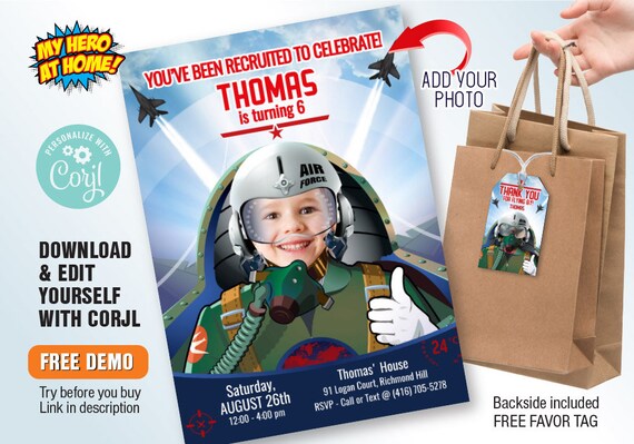 Air Force Photo Invitation, Jet Pilot invitation with photo, DIY Jet ...