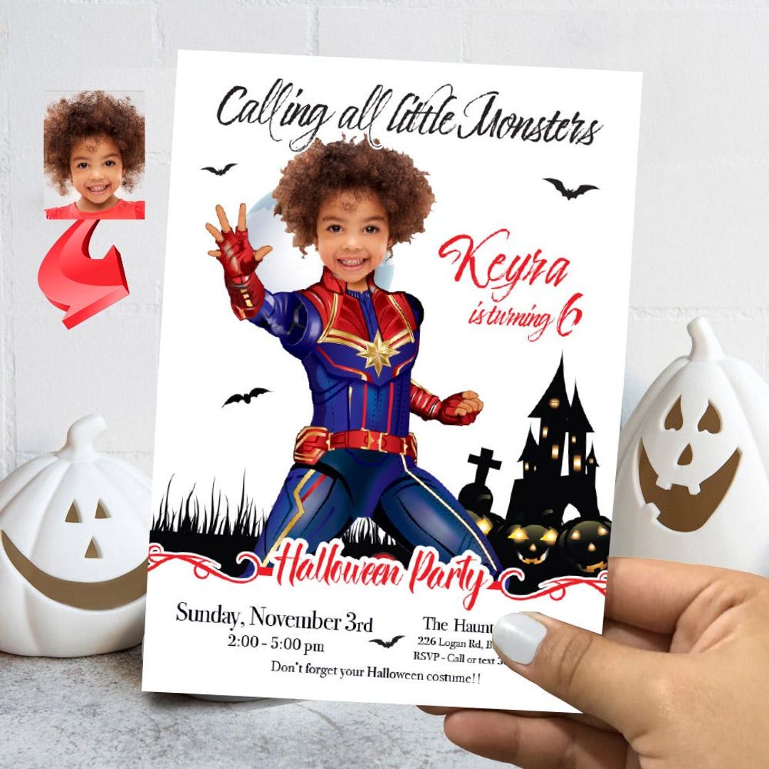 Capt Marvel Halloween Birthday Party Template, Halloween Capt Marvel ...