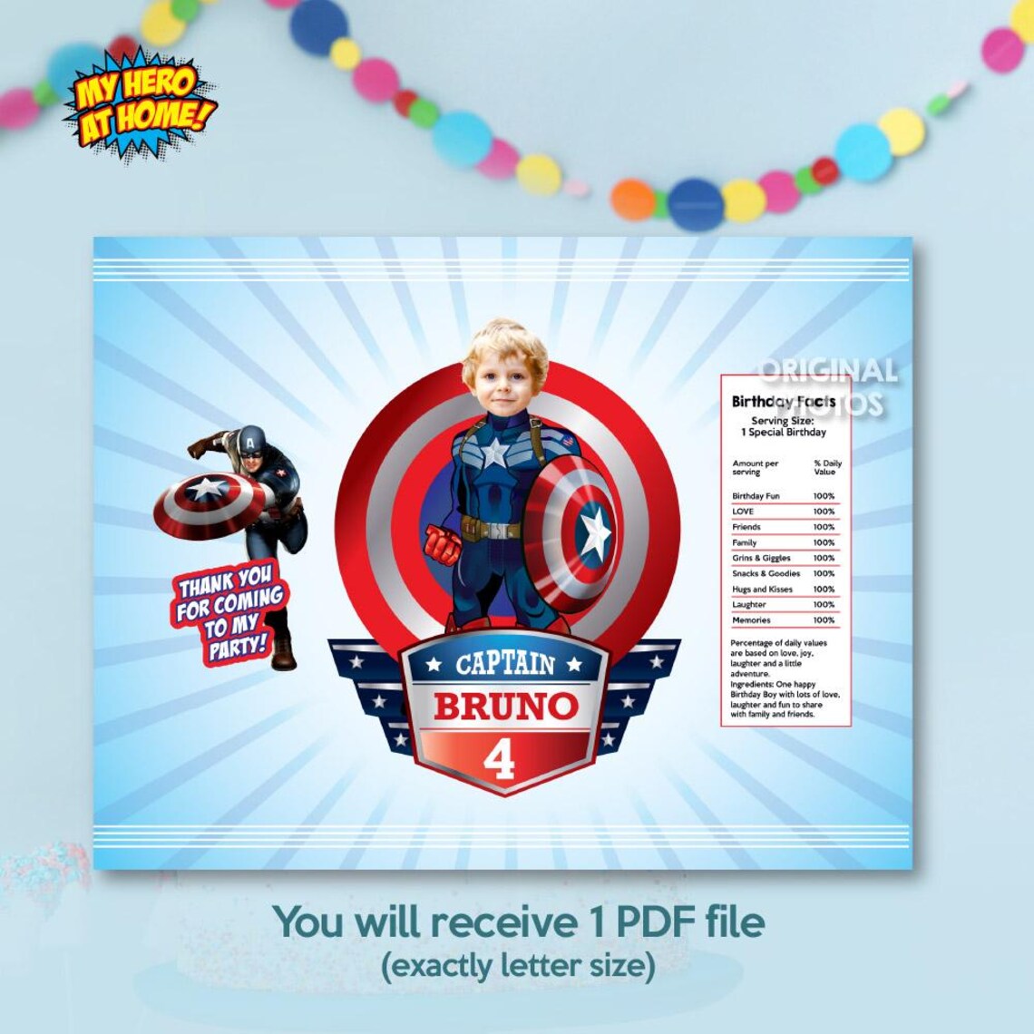 Captain America Chip Bags Wrappers With Photo (capt America Snacks ...
