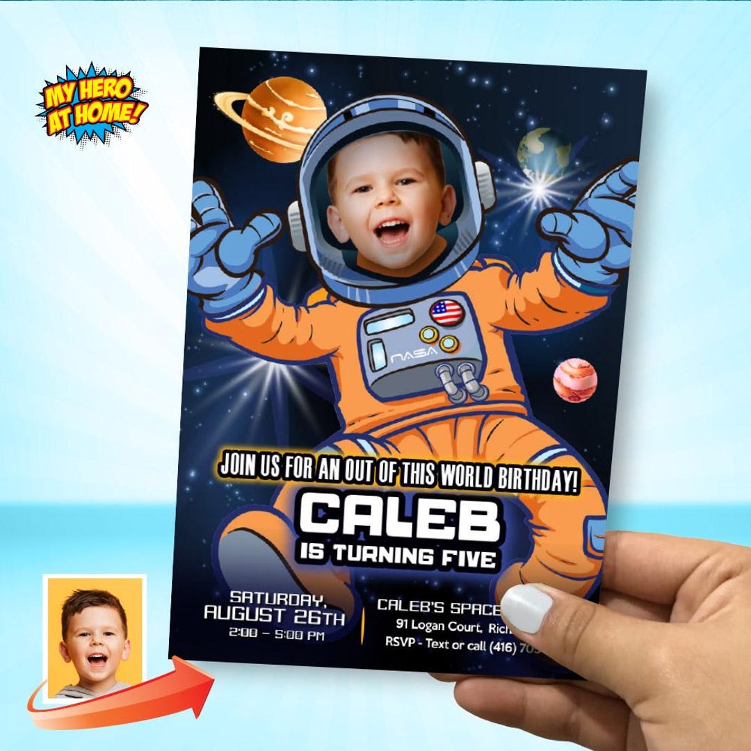 Astronaut Birthday Invitation With Photo, Astronaut Birthday Flyer ...