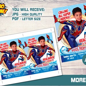 Iron Spider Pool Party Birthday Invitation, Spiderman Pool Party ...