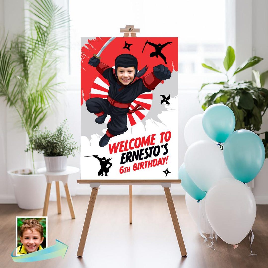 Ninja Welcome Sign With Photo, Ninja Welcome Party, Ninja Birthday Sign ...