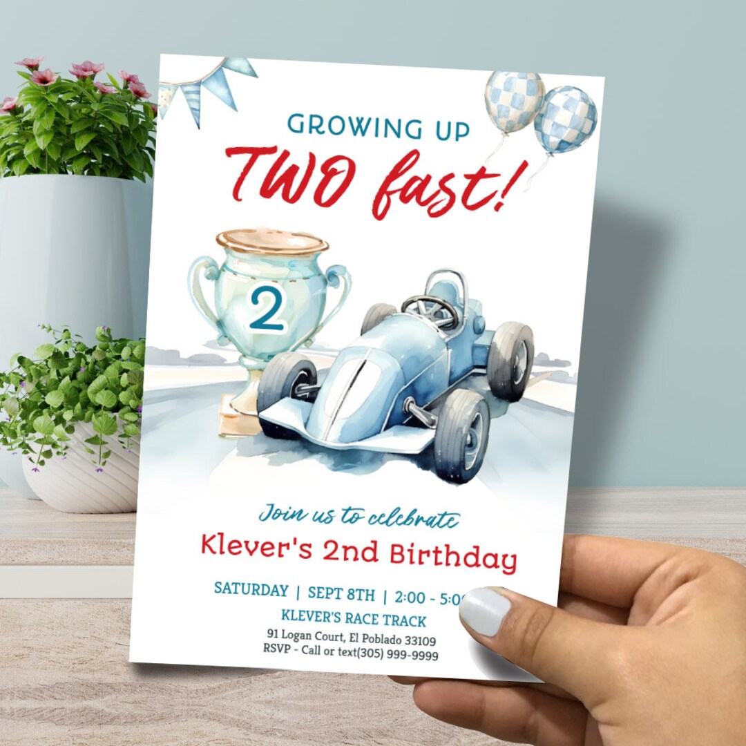 Editable Race Car Two Fast Birthday Invitation Template, Growing up Two ...