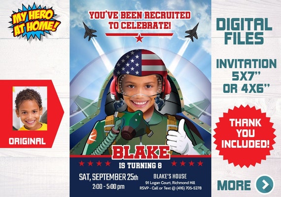 Custom Air Force Invitation, Jet Pilot birthday invitation, Jet Pilot ...