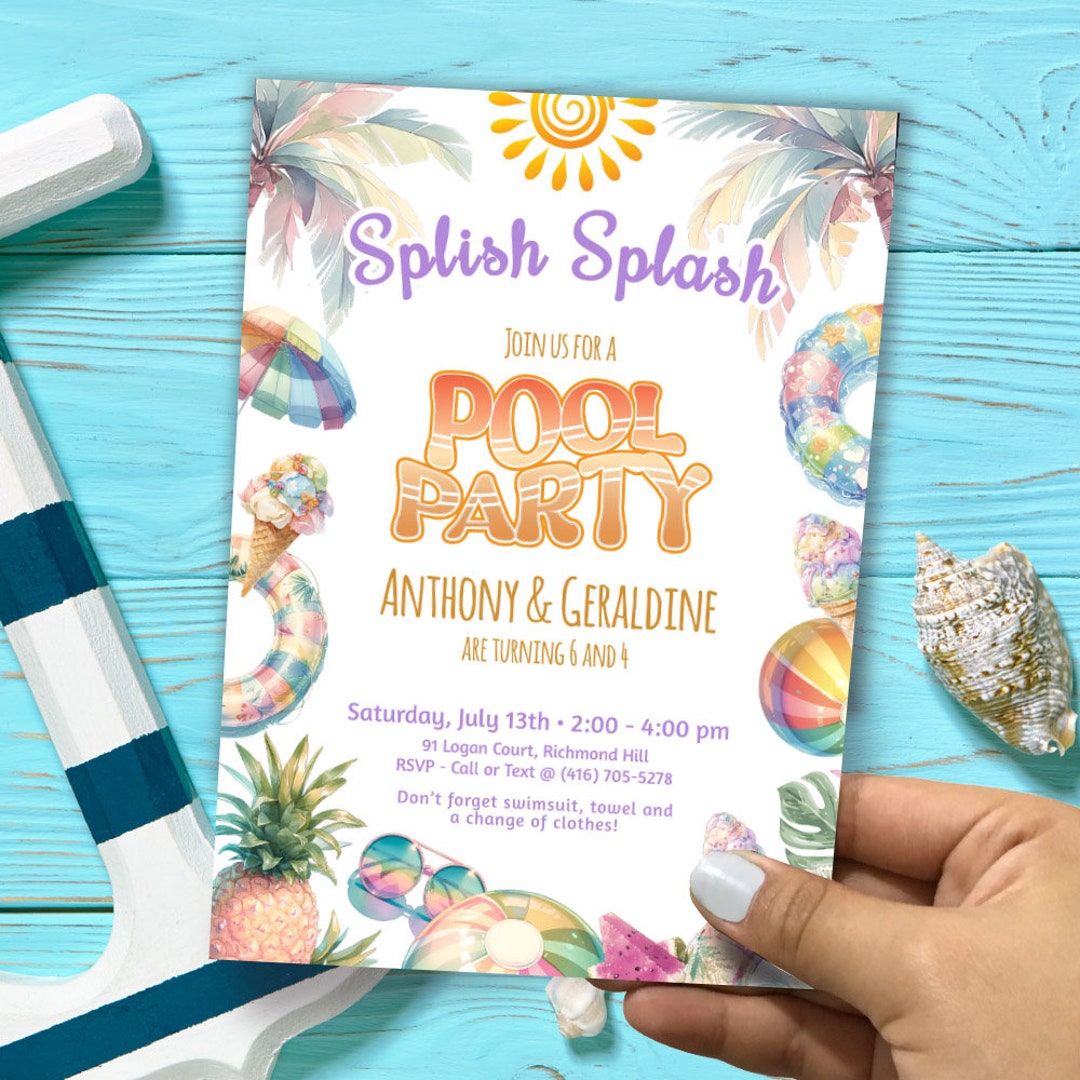 Pool Party Instant Download Invitation, Splish Splash Pool Party ...