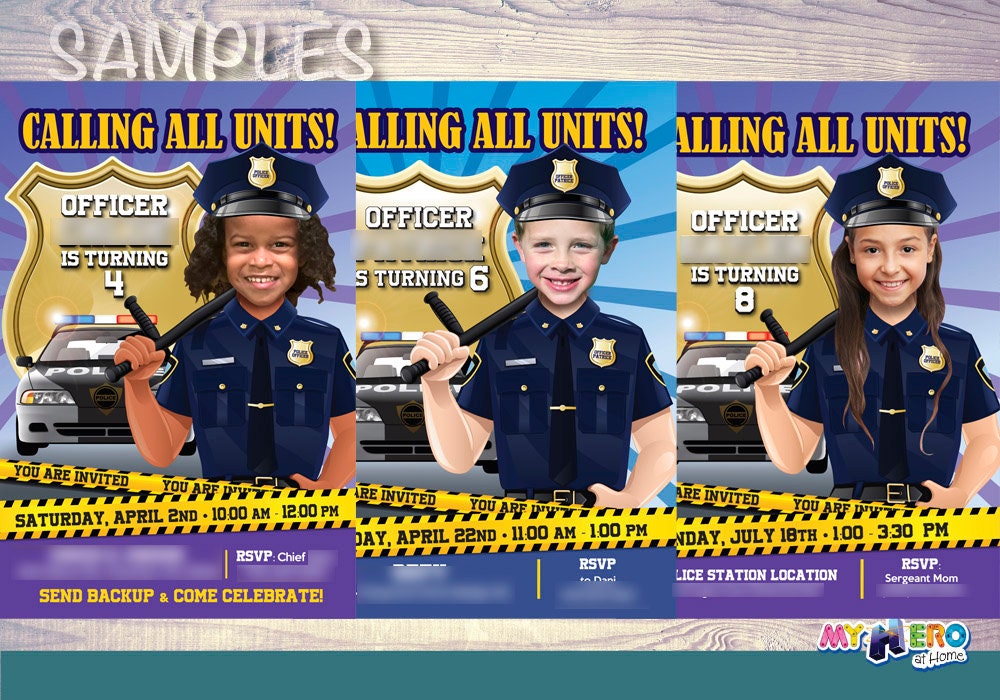 Police Officer Party Invitation, Police Theme Birthday, Police Digital ...