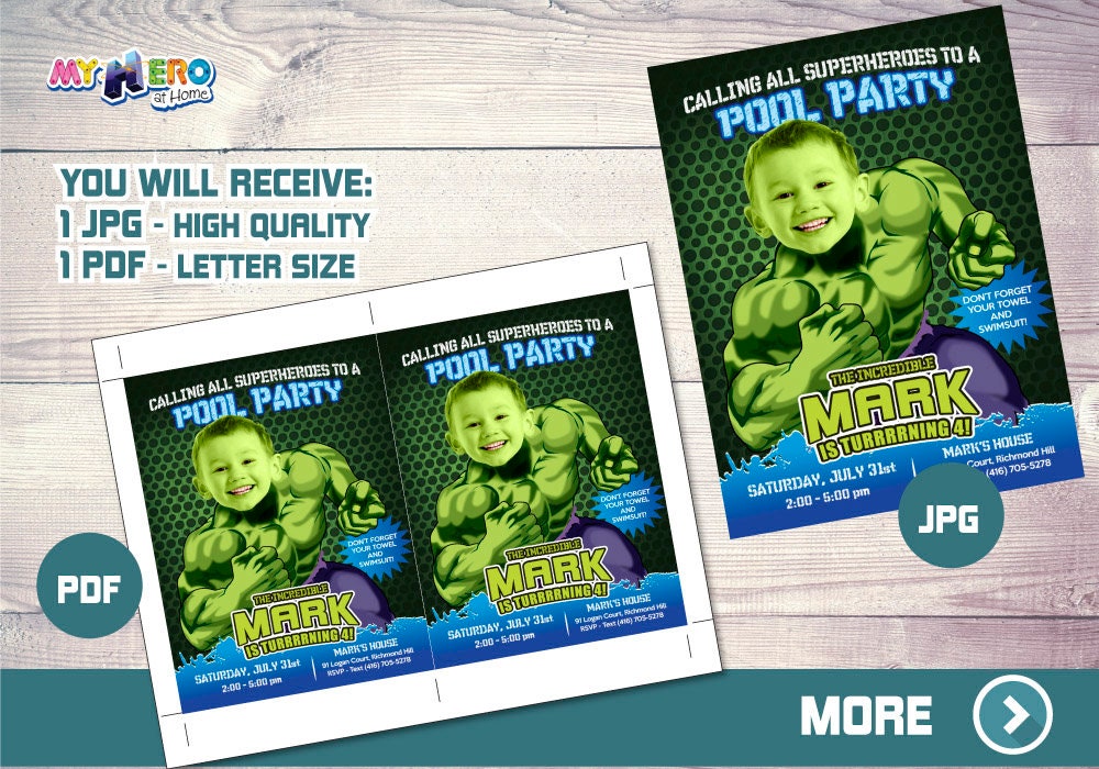 Hulk Pool Party Invitation Hulk Pool Party Birthday Hulk | Etsy Canada