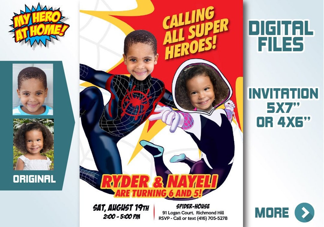Joint Miles Morales and Gwen Stacy Party Invitation, Gwen Stacy and ...