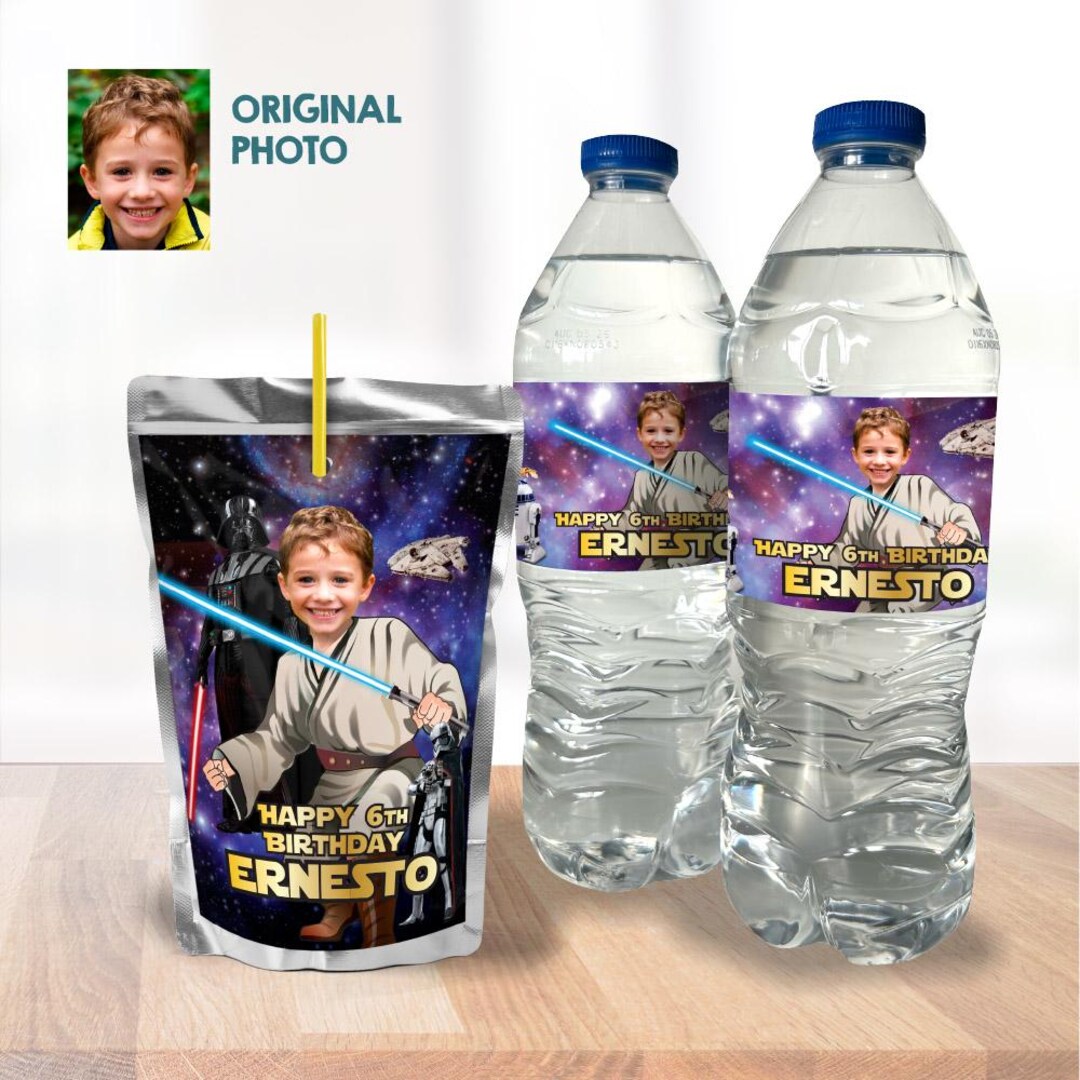 Personalized Jedi Water Wrappers and Party Juice Labels, Star Wars ...