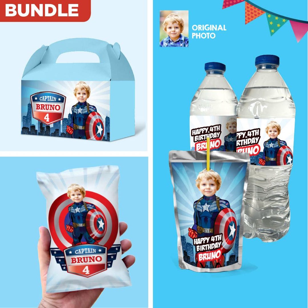 Set of Matching Snacks Labels for a Captain America Theme Party With ...