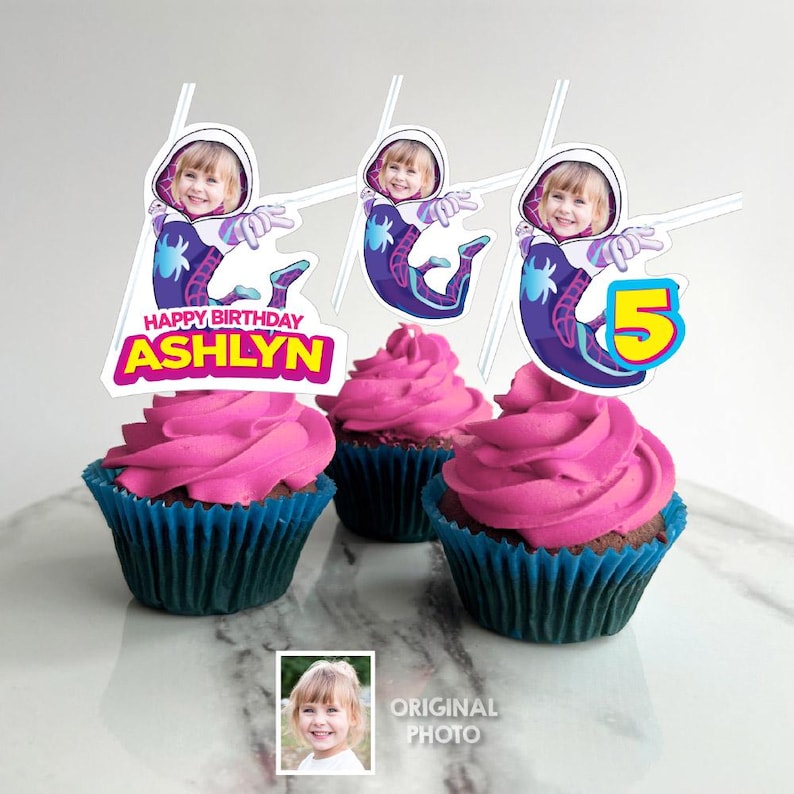 Personalized Spidergirl Cupcake Toppers With Birthday Girl as Gwen ...