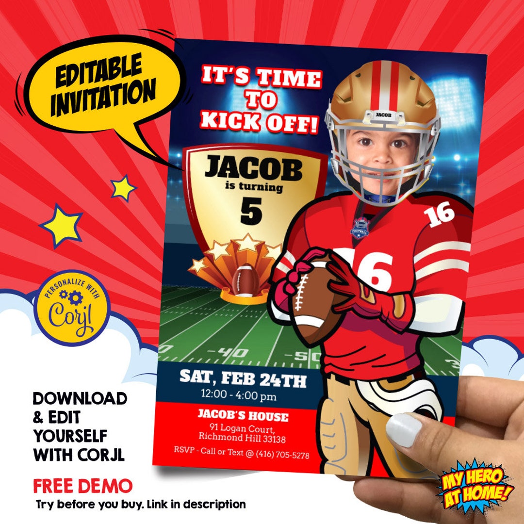 Football Birthday Invitation, Football Birthday Party Template ...