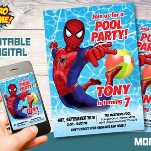 Spider-man Pool Party Invitation, Spider-man Splash Party Invitation ...