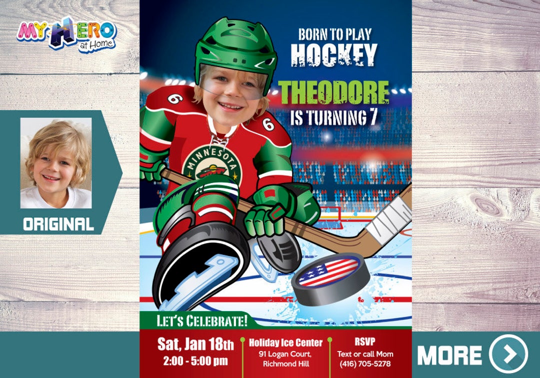 Custom Wild Birthday Invitation, Hockey Minnesota Party Template, Kids ...