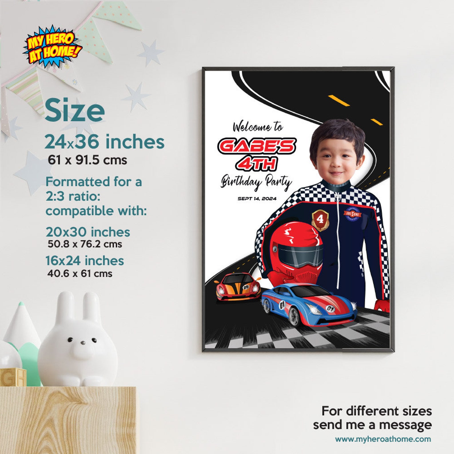 Custom Welcome Sign for Race Car Birthday Themed Party With Kid as the ...