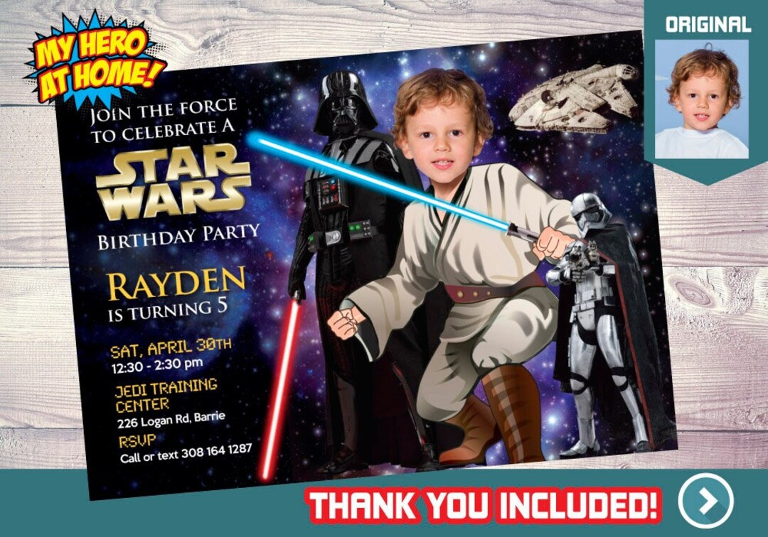 Personalized Star Wars Jedi Birthday Invitation Featuring Kid as the ...