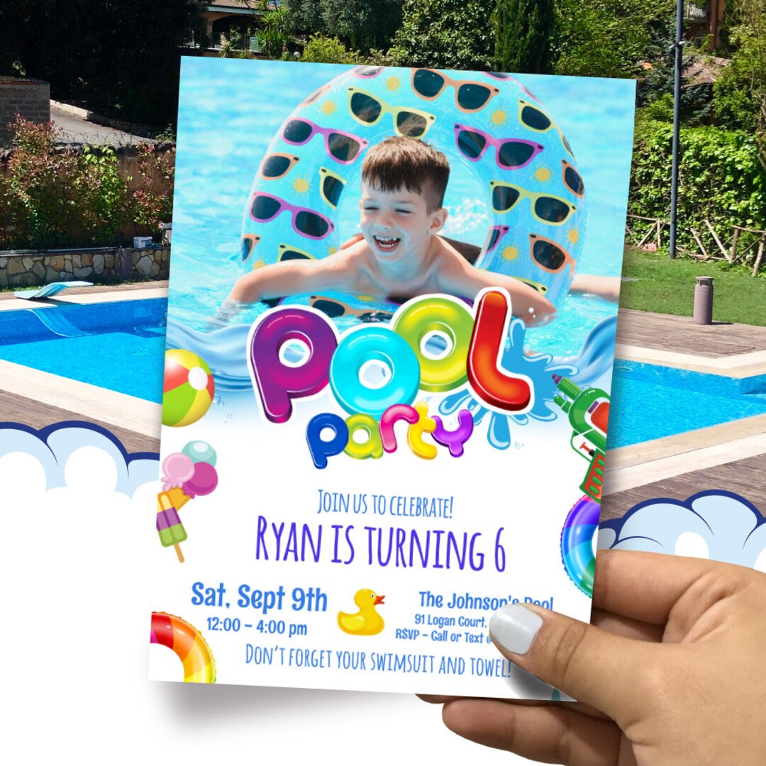 DIY Pool Party Invitation With Photo, Online Pool Party Invite With ...
