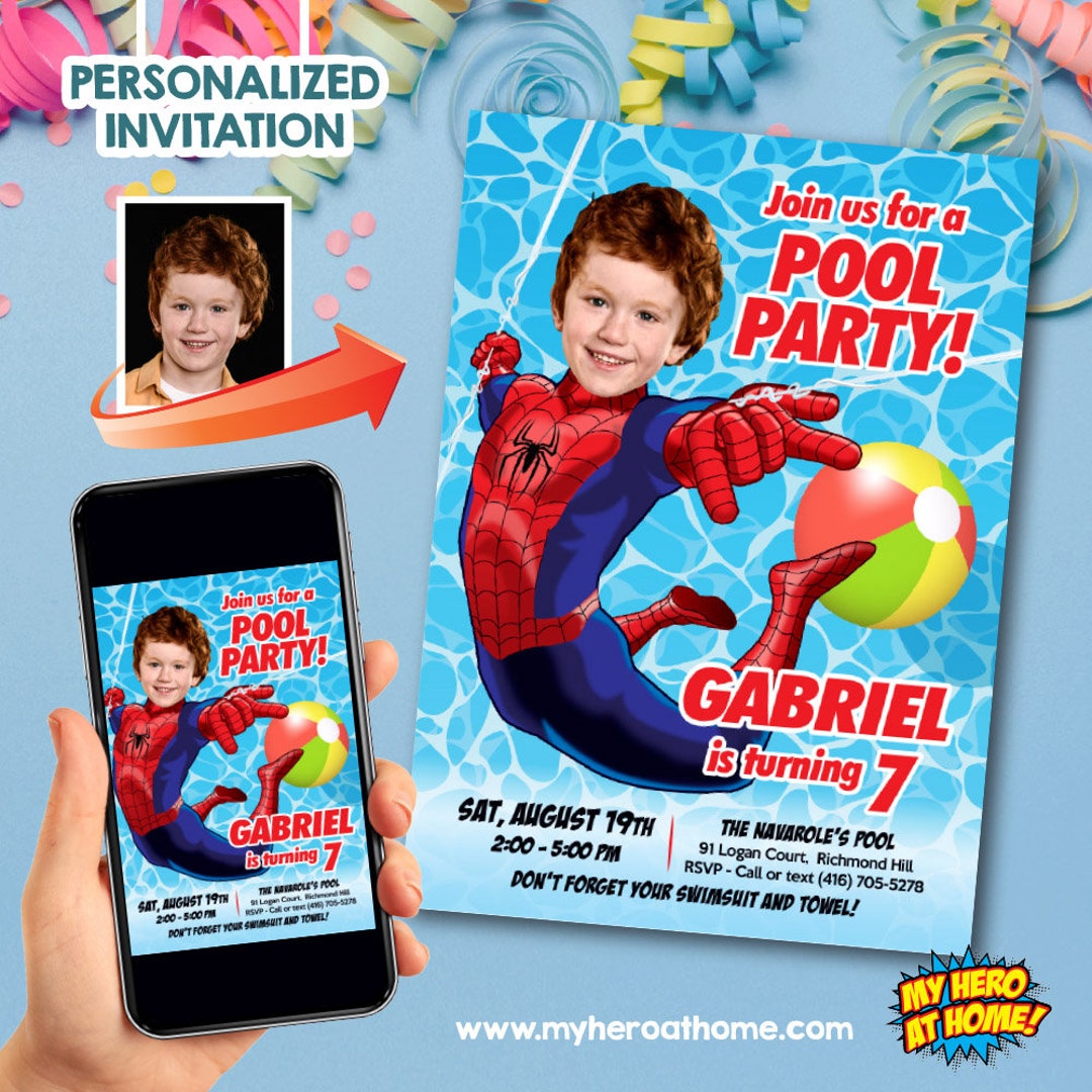 Spider-man Pool Party Invitation Template, Spider-man Invitation With ...