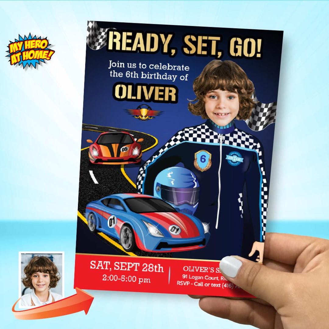 Racing Car Birthday Party Invitation With Photo, Racing Car Flyer ...