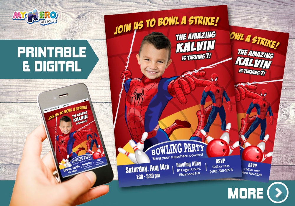 Spider-man Bowling Party Invitation, Bowling Party Themed Spider-man ...