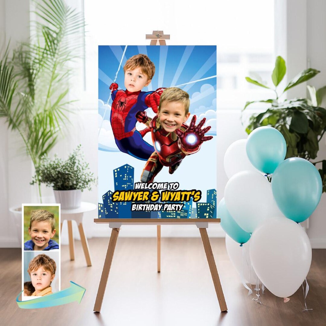 Joint Spider-man and Ironman Welcome Sign With Your Kids as the ...