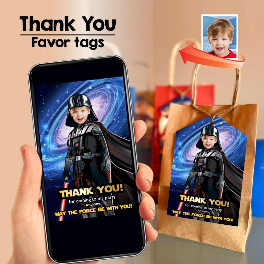 Darth Vader Birthday Thank You With Photo, Darth Vader Party Favors ...