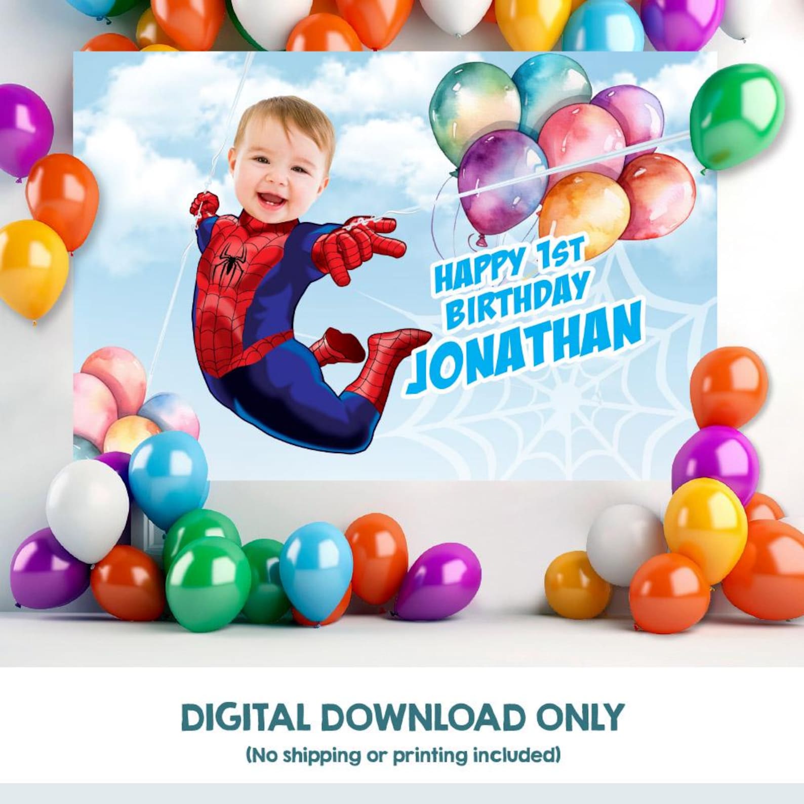 Baby Spiderman Banner With Photo, Custom Spider-baby Birthday Backdrop ...
