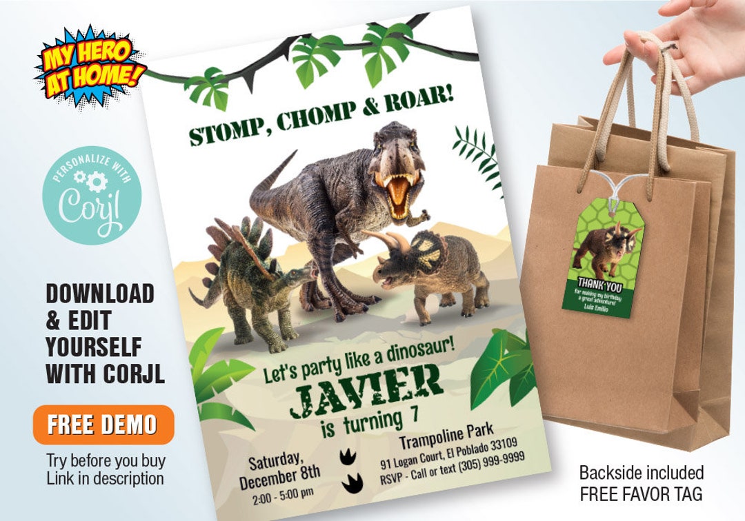 Editable Tyrannosaurs Invitation, DIY T-rex Invitation, Dinosaurs ...