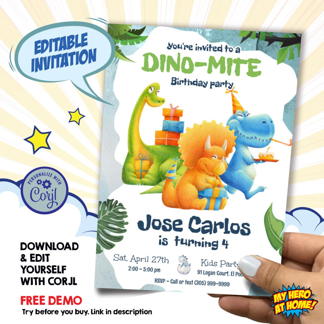 DIY Dino-mite Birthday Invitation, Editable Dino-mite Digital ...