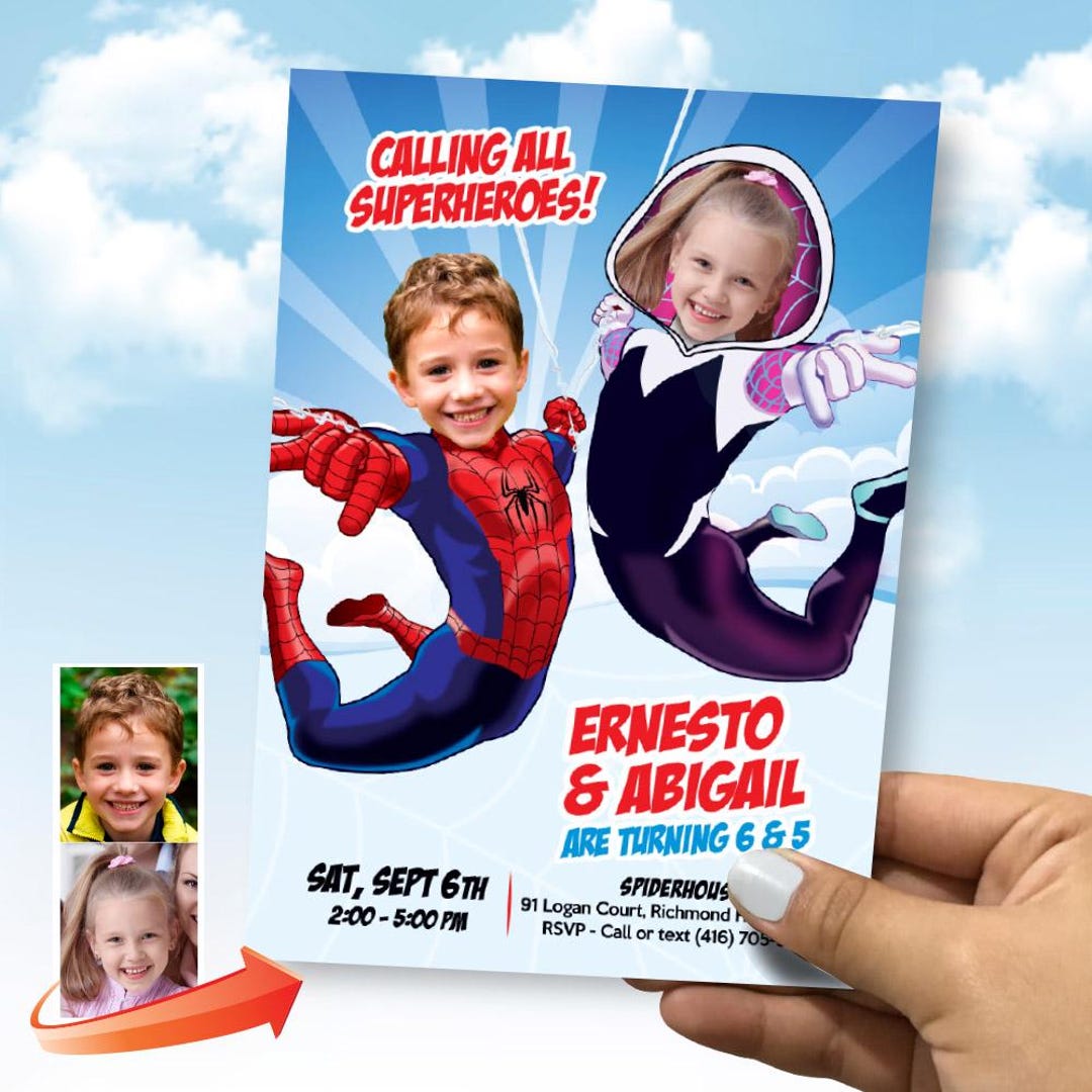 Twins Spiderman and Gwen Stacy Birthday Invitation, Spider-man and Gwen ...