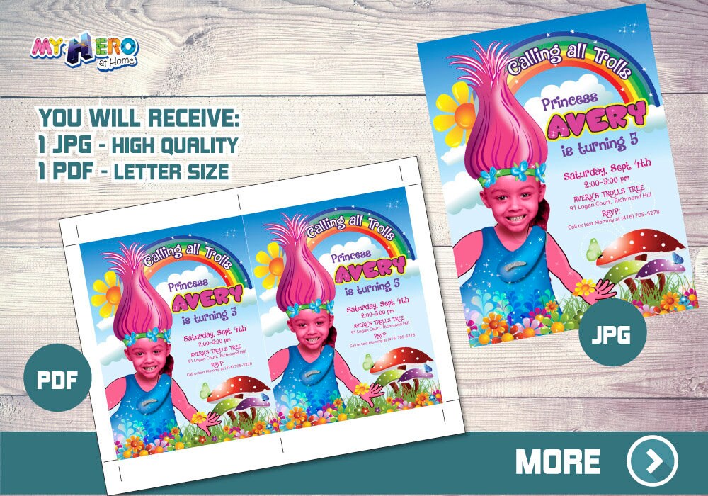 Trolls Birthday Invitation Princess Poppy Invitation Trolls | Etsy