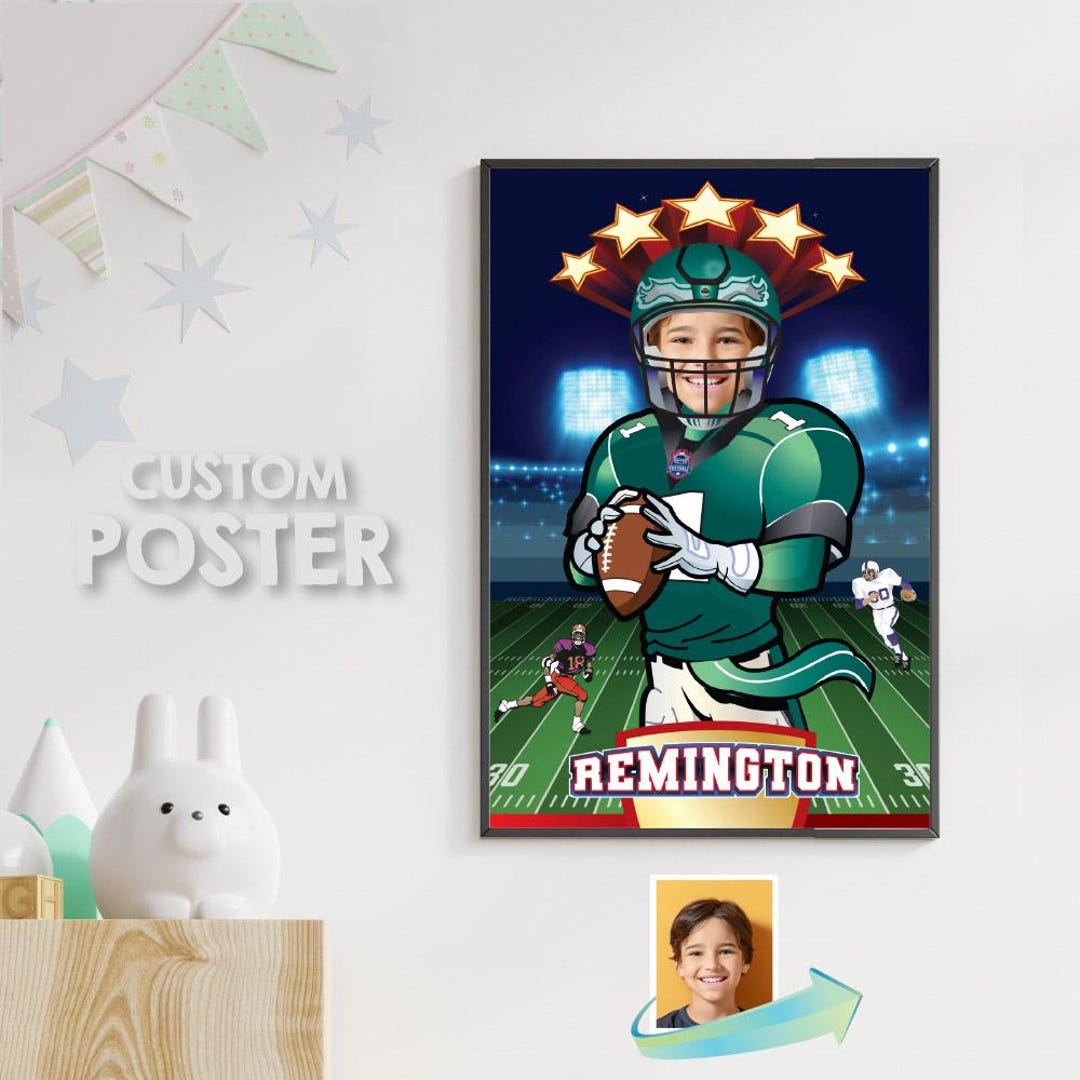 Custom Football Prints With Photo, Printable Eagles Gifts, Personalized ...