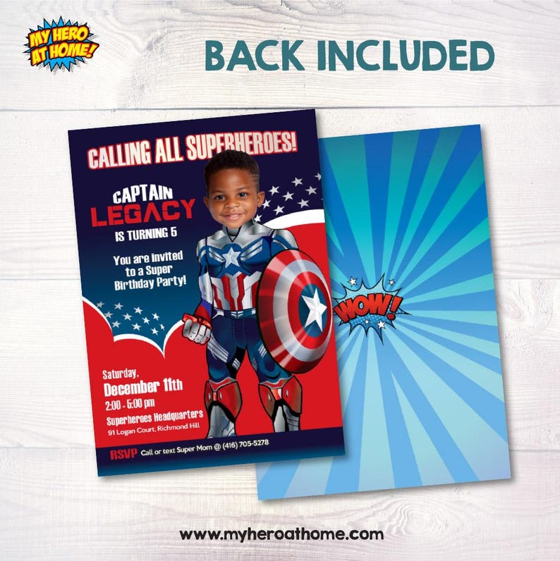 New Captain America Birthday Invitation With Photo, New Capt America ...