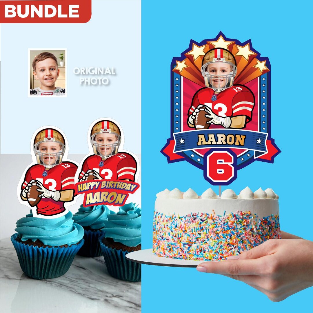 Football Matching Cake and Cupcake Toppers With Kid as His Favorite ...