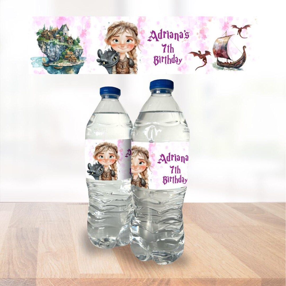 Astrid and Little Toothless Water Label, Pink Viking Girl and Dragon ...