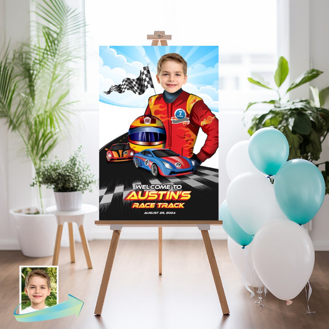 Race Car Welcome Sign With Photo, Race Car Welcome Party, Race Car ...