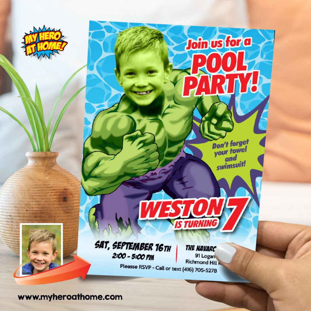 Hulk Pool Party Invitation, Hulk Pool Party Template, Hulk Splash Party ...