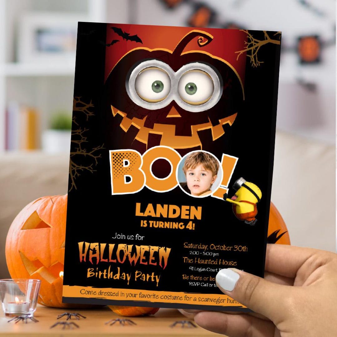 Minions Halloween Boo Birthday Party Invitation With Photo (digital and ...