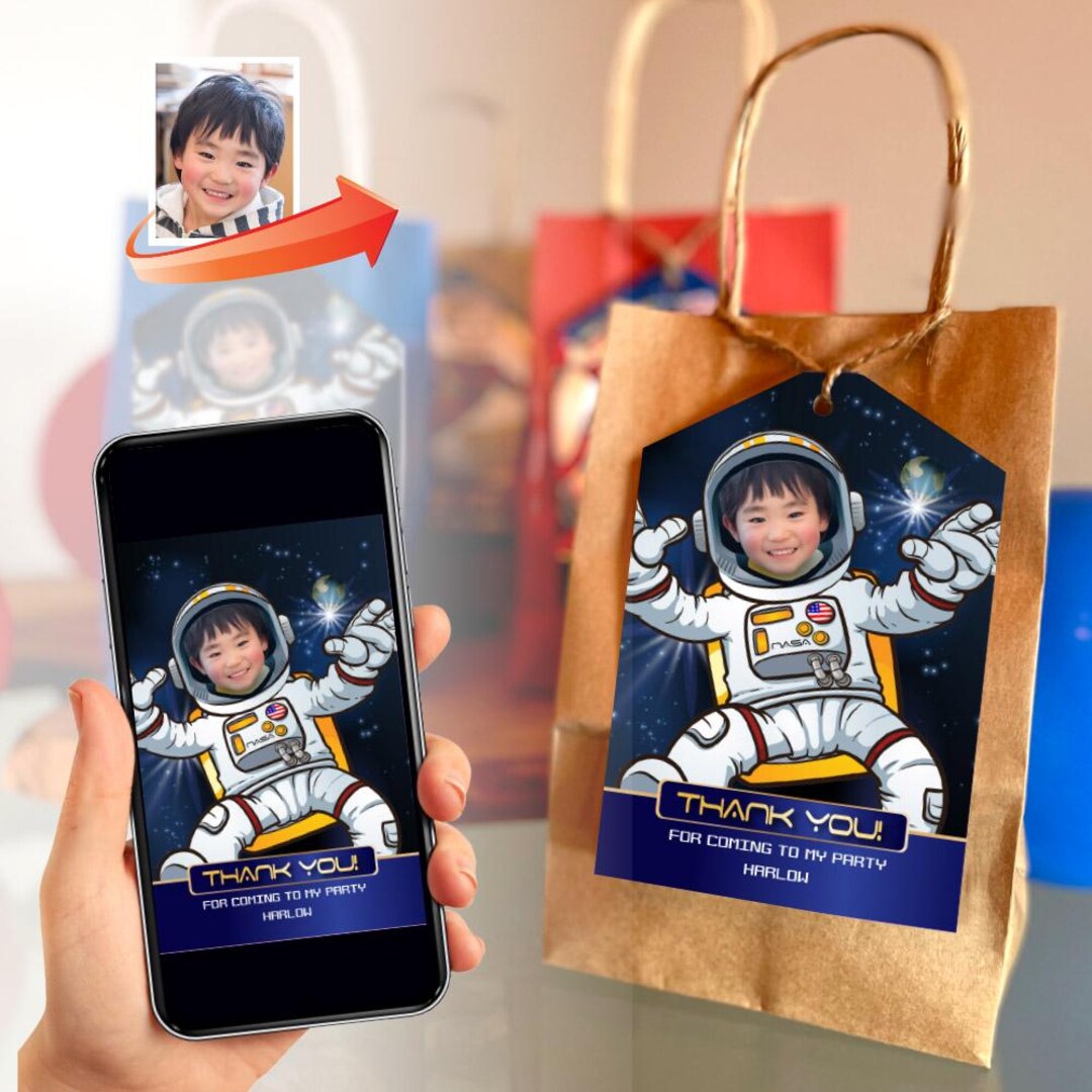 Astronaut Party Thank You With Photo, Astronaut Favor Tags With Photo ...