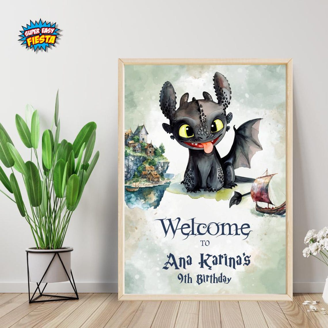 Customized Watercolor Toothless Welcome to My Party, Dragon Birthday ...