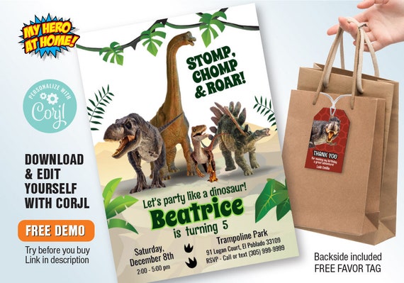 Editable Dinosaurs Invitation, Stegosaurus invitation, Dinosaurs theme ...