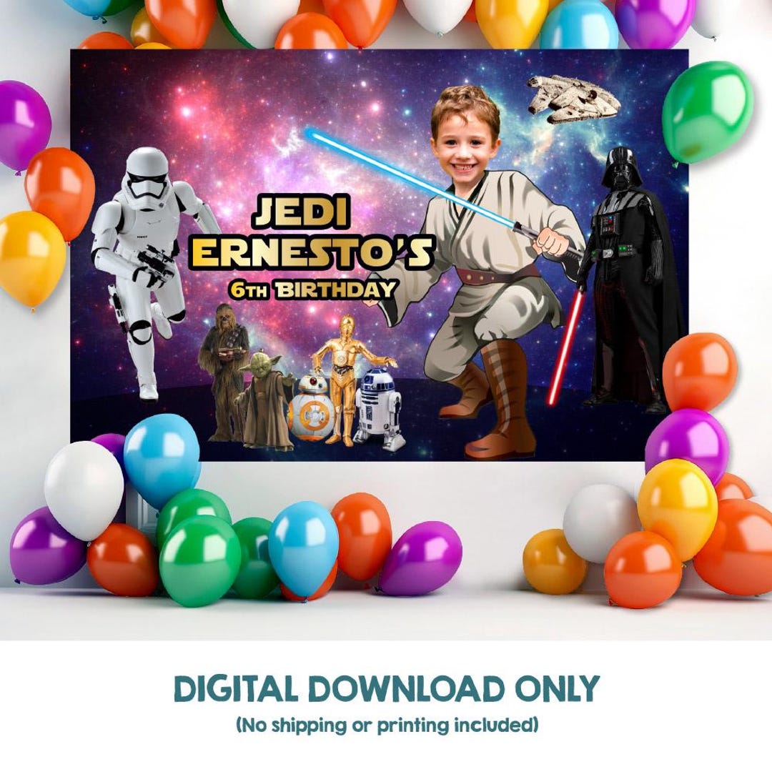 Jedi Banner With Photo Custom Jedi Birthday Backdrop Jedi Star Wars ...