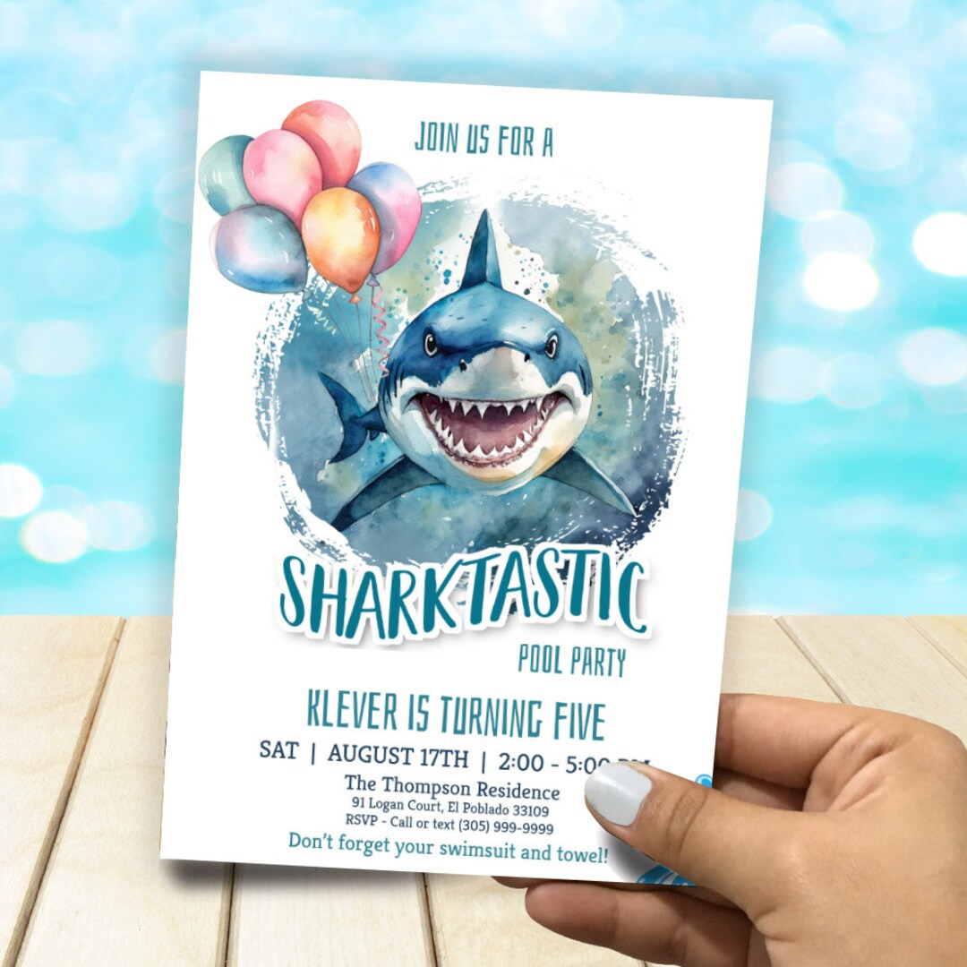 DIY Shark Pool Party Invitation, Shark Digital Invite, Sharkstatic Pool ...