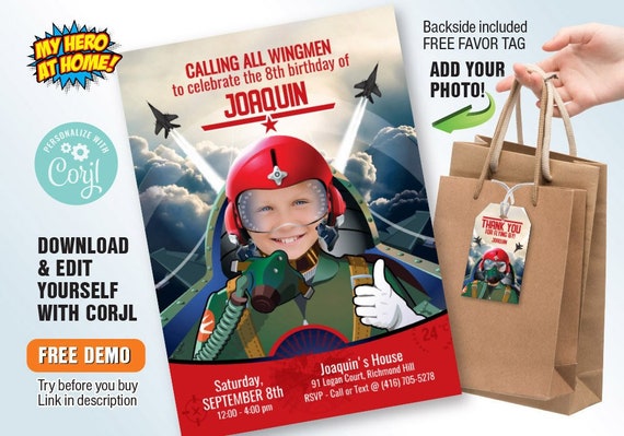 Jet Pilot photo Invitation, Editable Air Force invitation, Fighter ...